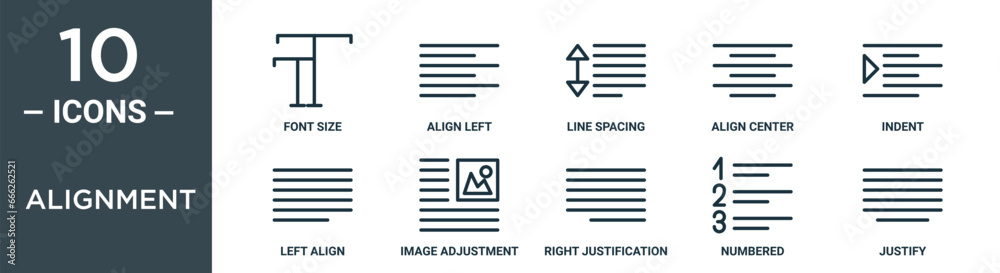 alignment outline icon set includes thin line font size, align left ... alignment outline icon set includes thin line font size, align left ...