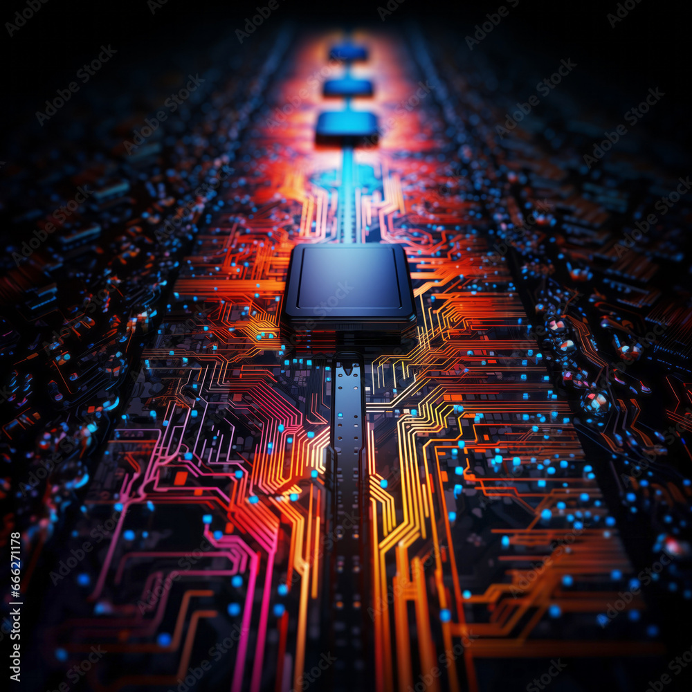 Abstract technology background of a quantum computing system with processors, artificial ...