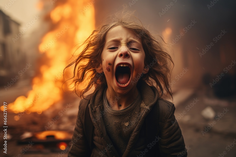 Heartbreaking Image of a Crying Child in a War-Torn City After Bombing ...