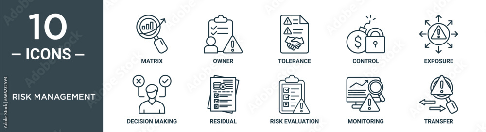 risk management outline icon set includes thin line matrix, owner ...
