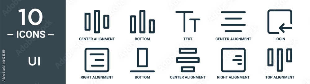 ui outline icon set includes thin line center alignment, bottom, text ...