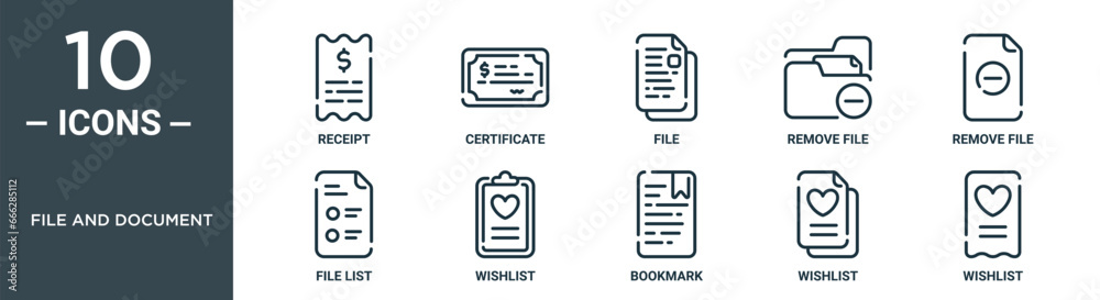 file and document outline icon set includes thin line receipt ...