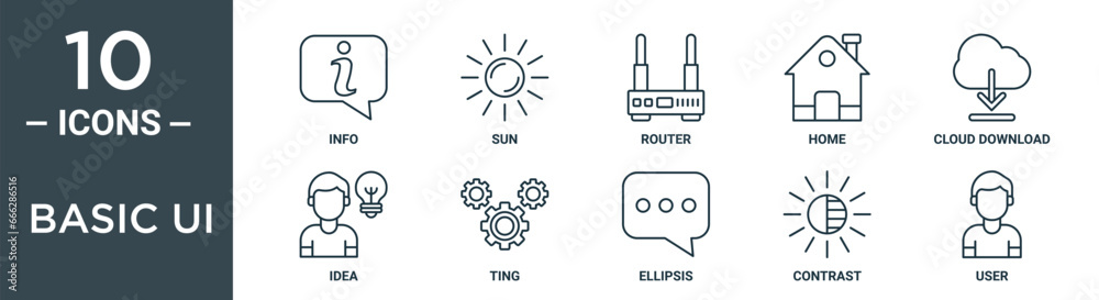 basic ui outline icon set includes thin line info, sun, router, home ...