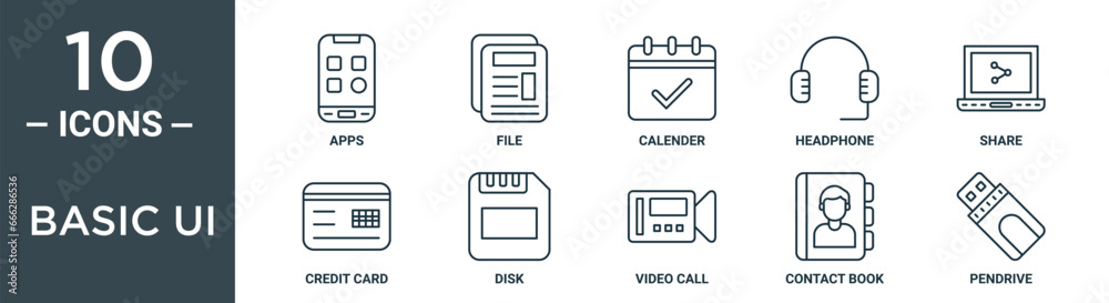 basic ui outline icon set includes thin line apps, file, calender ...