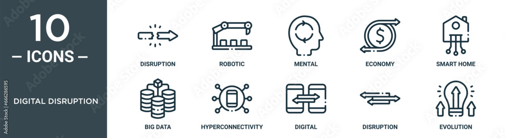 digital disruption outline icon set includes thin line disruption ...