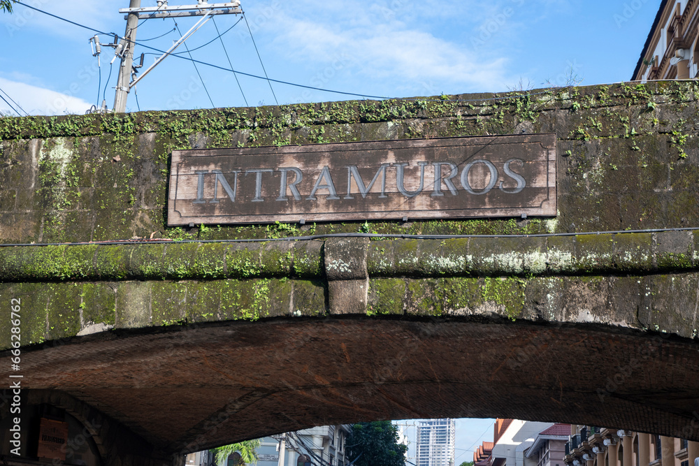 Intramuros arch passage signage in Manila, Philippines Stock Photo ...