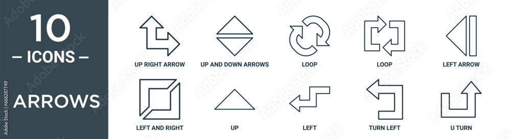 arrows outline icon set includes thin line up right arrow, up and down ...