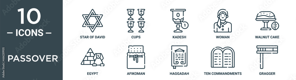 passover outline icon set includes thin line star of david, cups ...