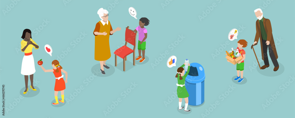 Poster 3D Isometric Flat Vector Illustration of Child Behavior, Kids ...