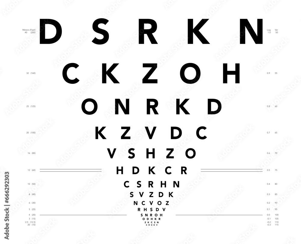 LogMAR chart Eye Test Chart medical illustration. Line vector sketch ...