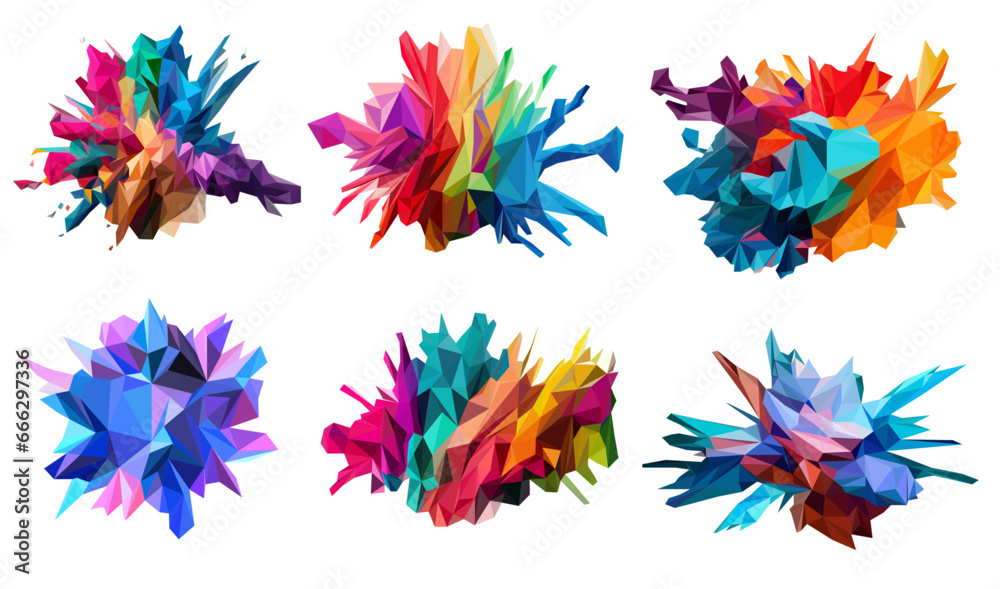 Multi colorful paint splash isolated on white background, polygon ...