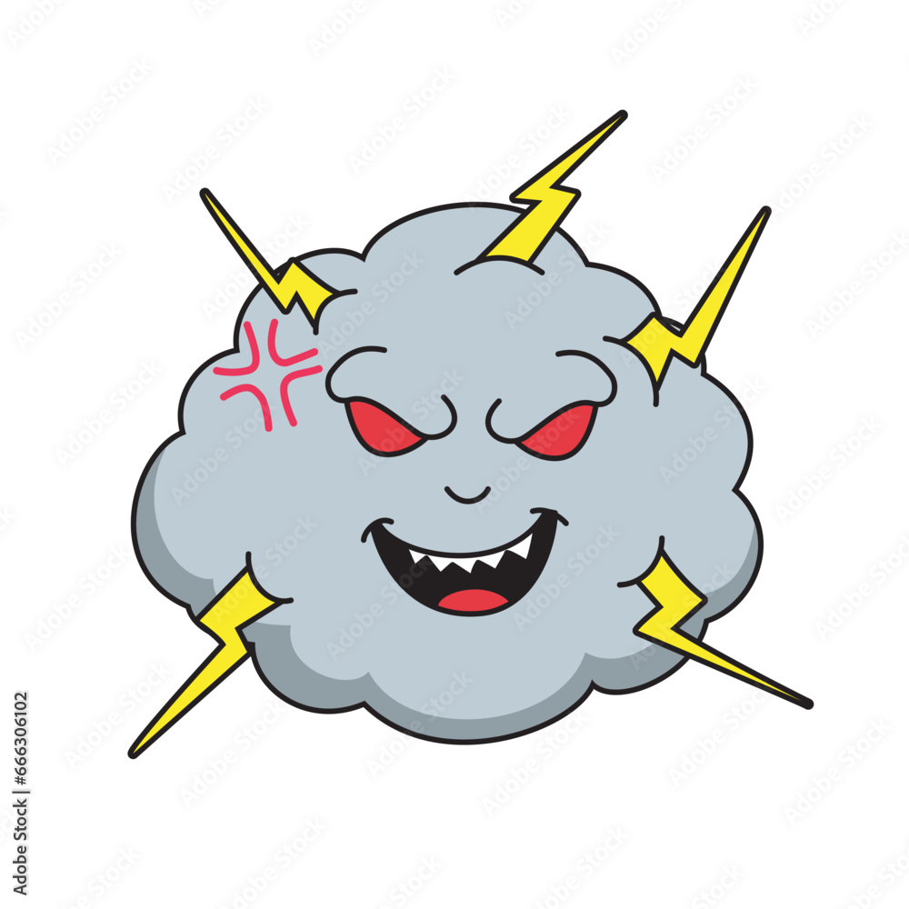Cute Angry Cloud Storm With Thunder Cartoon Vector Icon Illustration ...