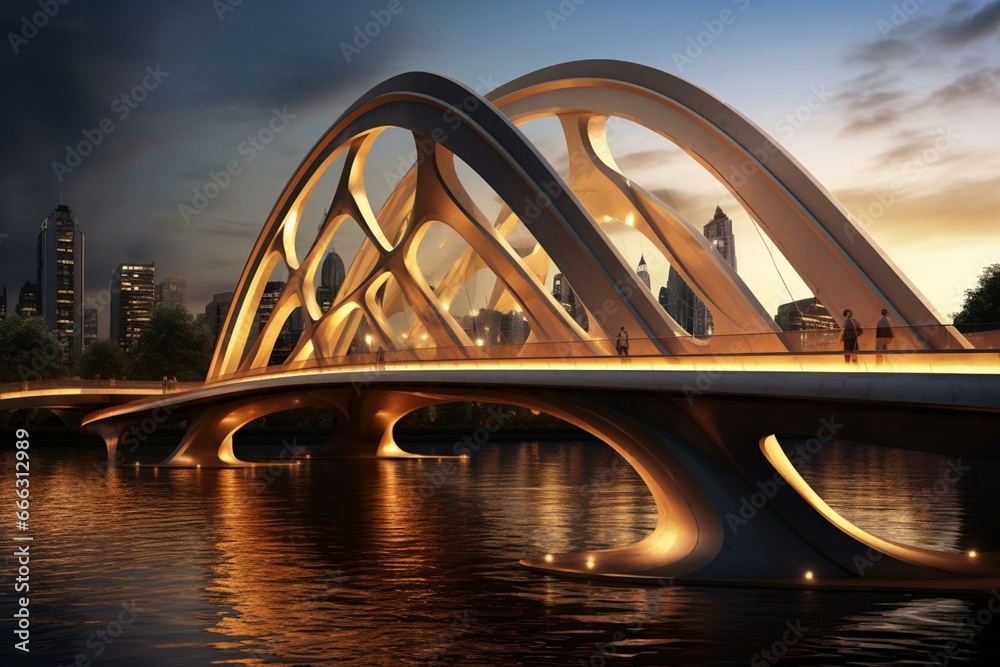 An iconic bridge spanning the river with its unique architectural ...