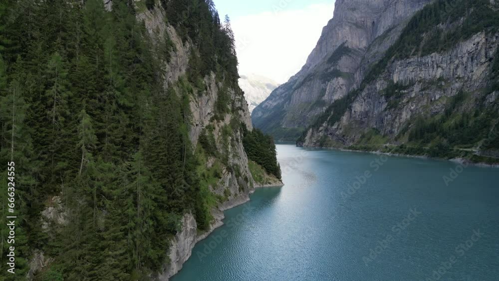 bird view of dramatic pass through between two gigantic mountains and ...