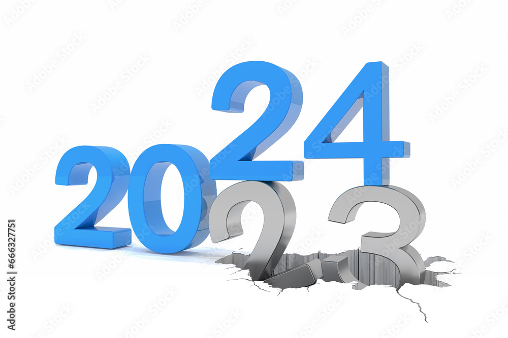 3d render of the numbers 2024 and 23 in blue and silver over white ...