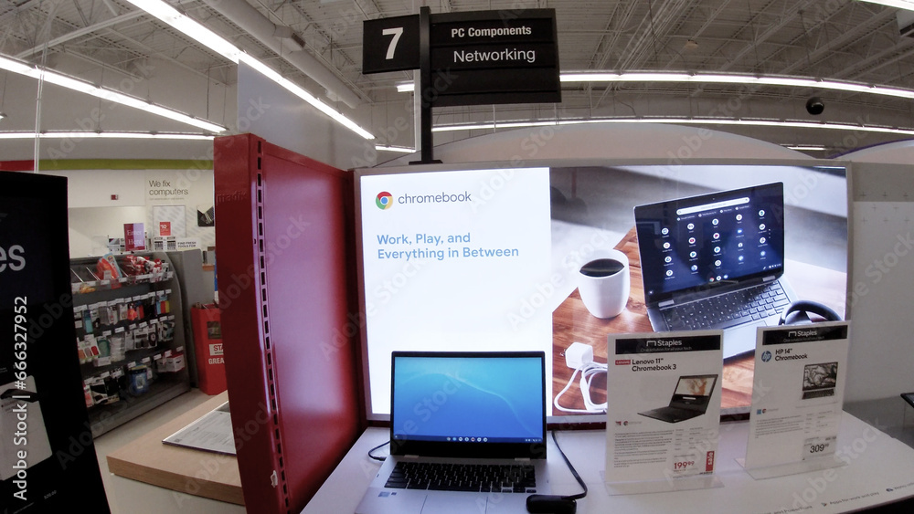 Staples retail store interior 2022 Chromebooks Stock Photo | Adobe Stock