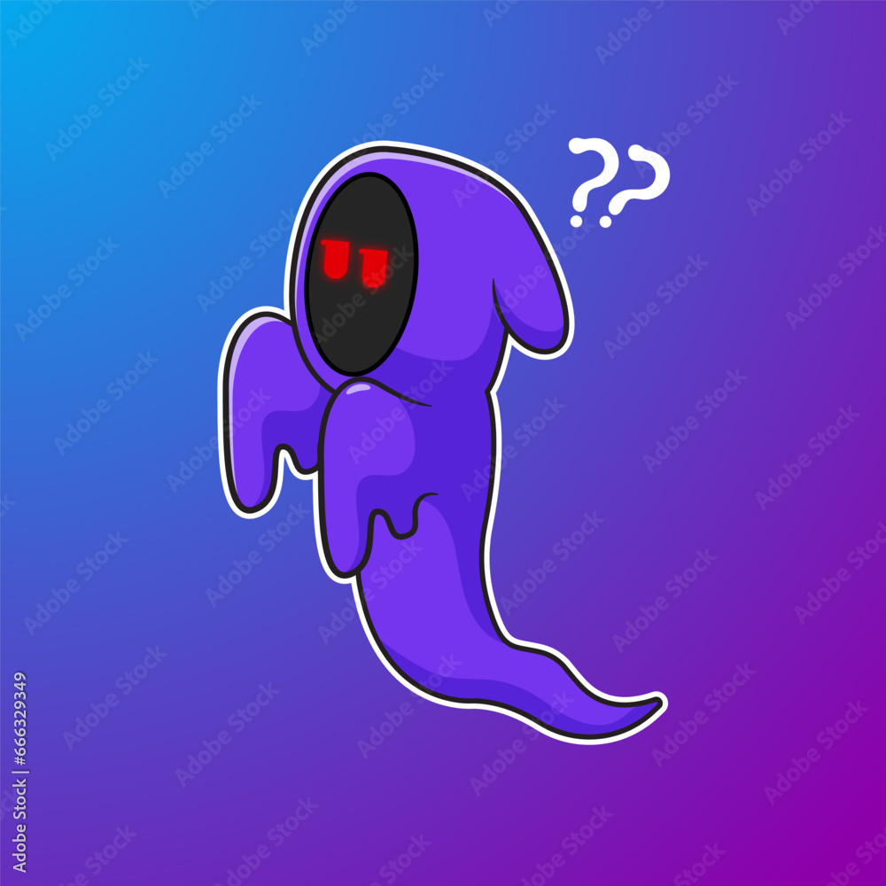 vector illustration ghost with red eyes side pose blue background Stock ...