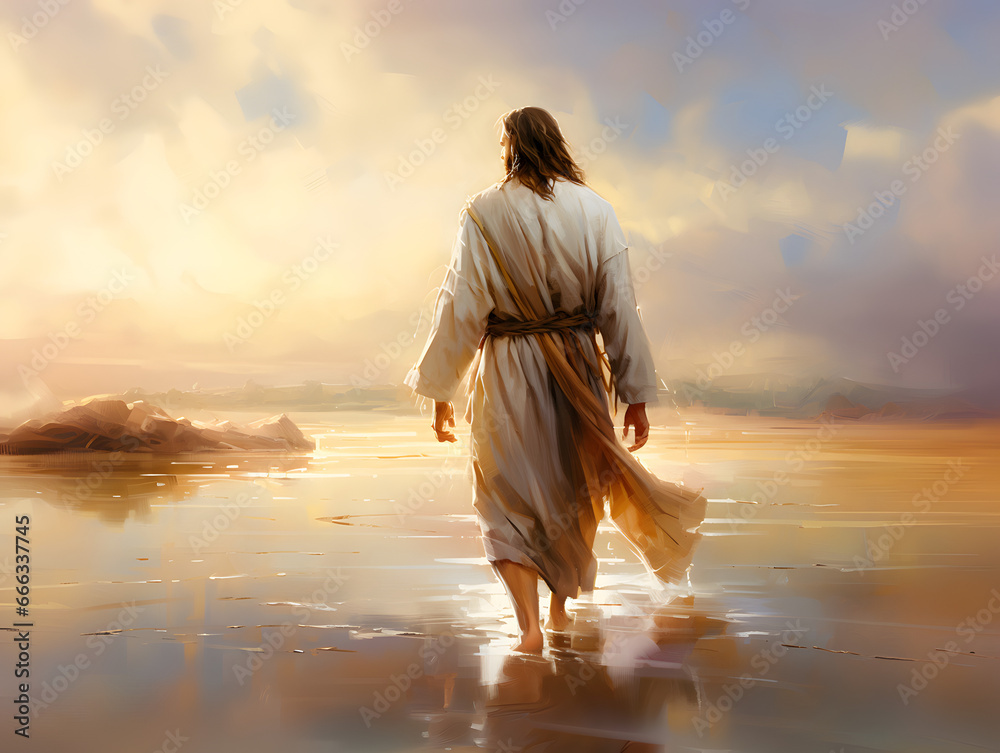 Jesus Christ walking on water Stock Photo | Adobe Stock