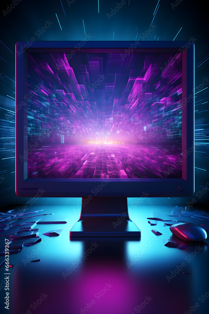 Purple Haze, Vibrant 80s Retro Wave Background with Vintage Computer ...