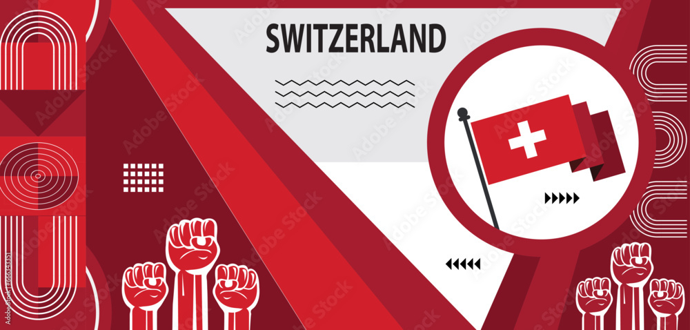 Switzerland national day banner design, Swiss flag colors background ...