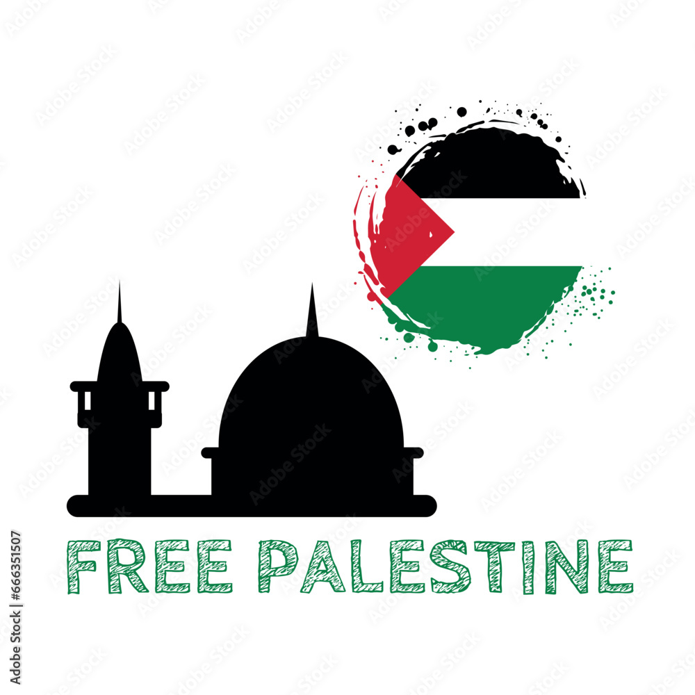 vector free Palestine, Palestinian flag, mosque silhouette Stock Vector ...
