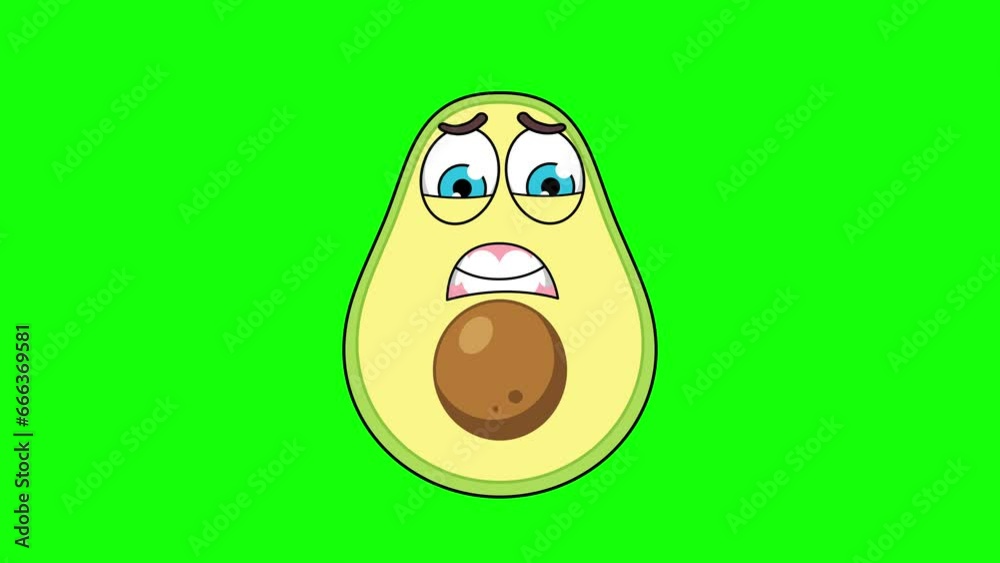 avocado cartoon with face screaming in fear, emoji emoticon animation ...