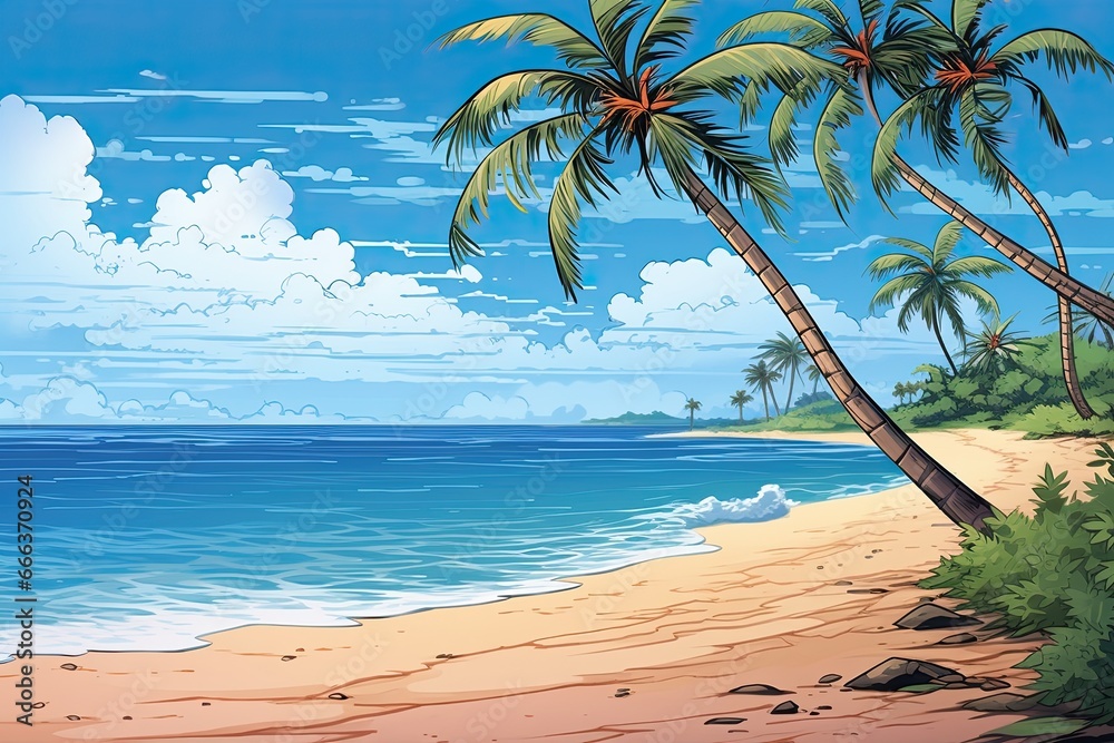 Cartoon Beach Drawing: Vibrant and Playful Beach Scene Illustration ...