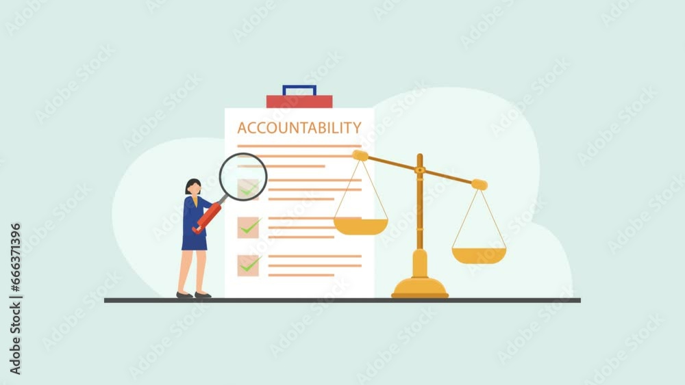 Young businesswoman using a magnifying glass to checking accountability ...