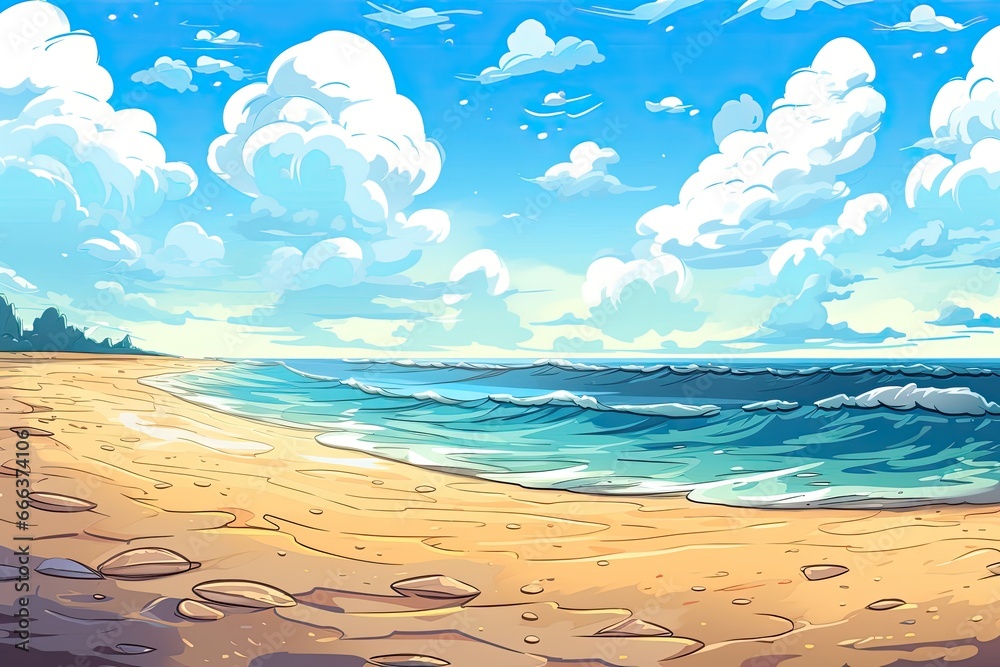 Cartoon Beach: Wide Panorama Beach Background Concept for Vibrant and ...