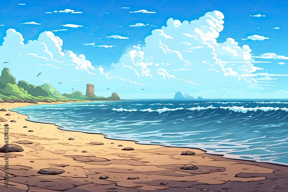 Cartoon Beach: Wide Panorama Beach Background Concept - SEO-friendly ...