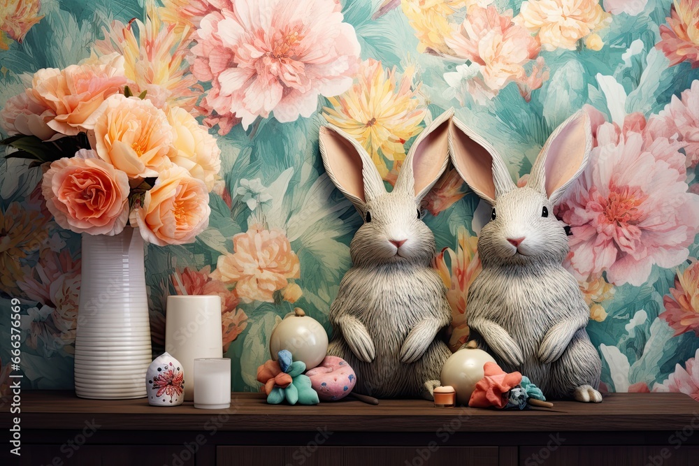 Easter Bunnies Wallpaper: Stunning Fabric Texture Surface for Interior ...