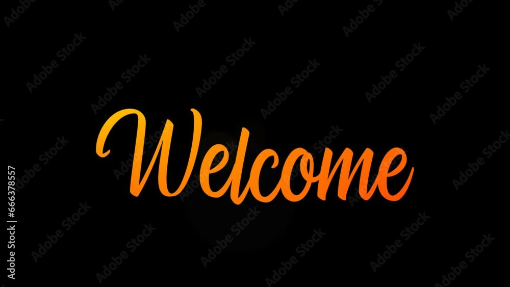 Welcome animation with bouncing effect on black screen background and ...