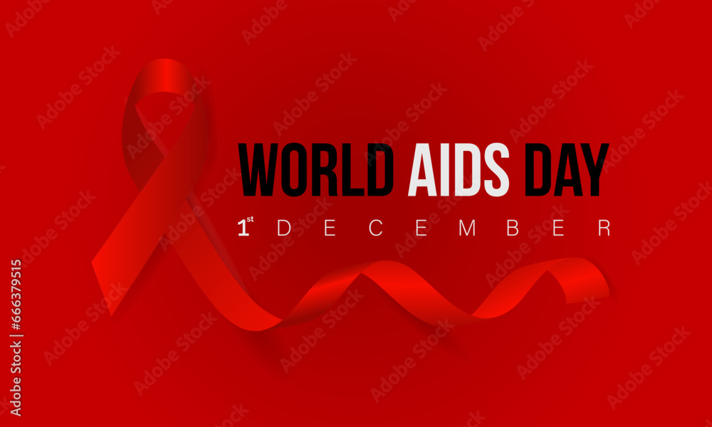 World AIDS Day Awareness Background Red banner Ribbon and Global ...