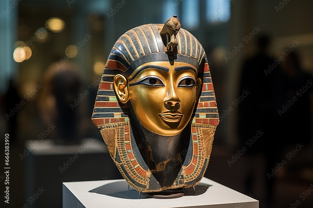 Ancient Egyptian Funeral Mask Pharaoh in Museum Display Stock Photo ...