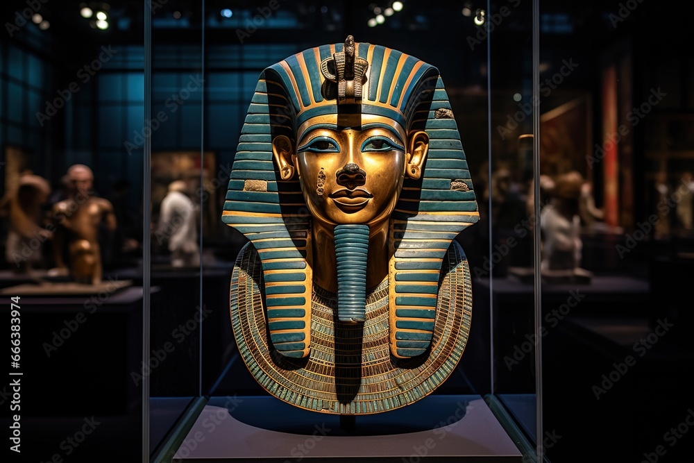 Foto de Ancient Egyptian Funeral Mask Pharaoh in Museum Display do ...