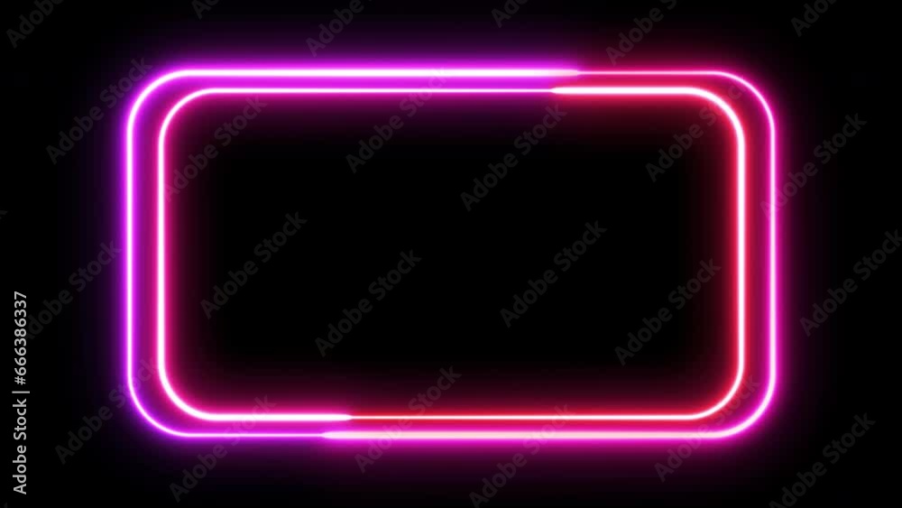 Seamless loop animated rectangle picture frame with two tone neon color ...