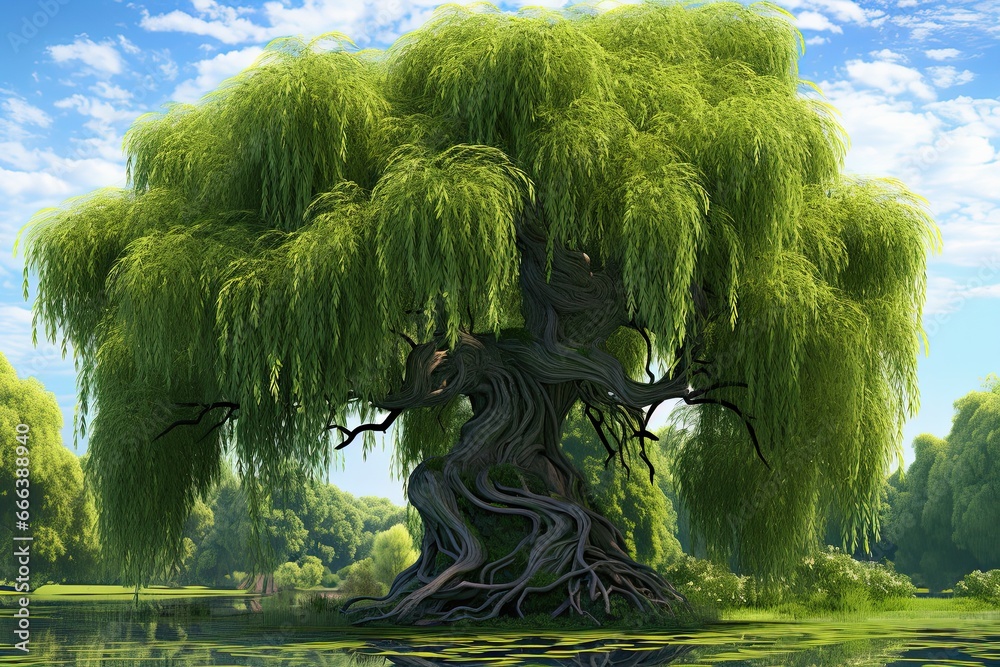 Willow Green Color: Captivating Weeping Tree Design for a Serene Atmosphere Stock Illustration ...