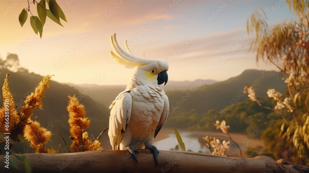 Beautiful sulphur crested cockatoo on aesthetic nature scenery ...