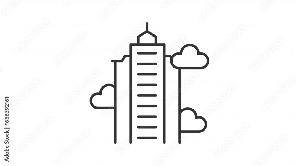 2D black simple thin line animation of skyscraper icon, HD video with ...