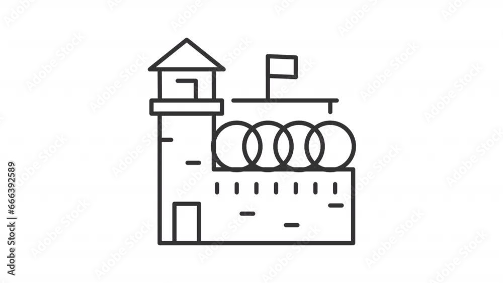 2D black simple thin line animation of prison icon, HD video with ...