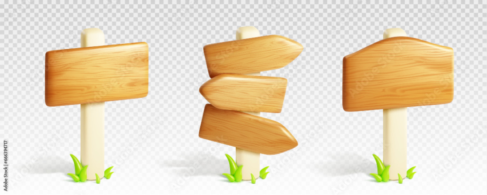 Wooden signboard 3d vector set - various boards and arrows with wood ...