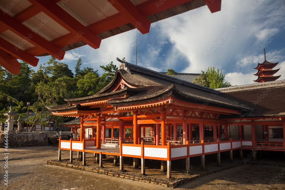 One of the Itsukushima- jinja Shinto shrine buildings in Miyajima Stock ...