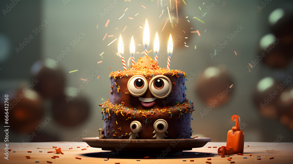Animated Birthday Cake with Googly Eyes and Sparkling Candles. Stock ...