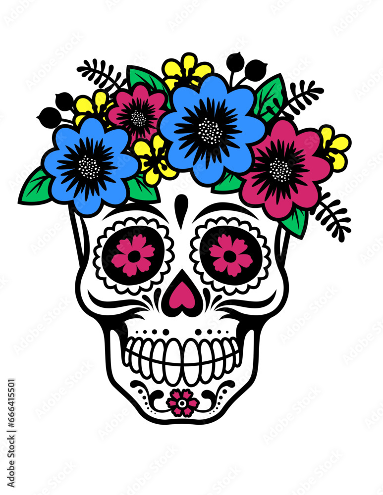 Floral Skull Vector, Candy Skull Clipart, Sugar Skull Illustration, Day ...