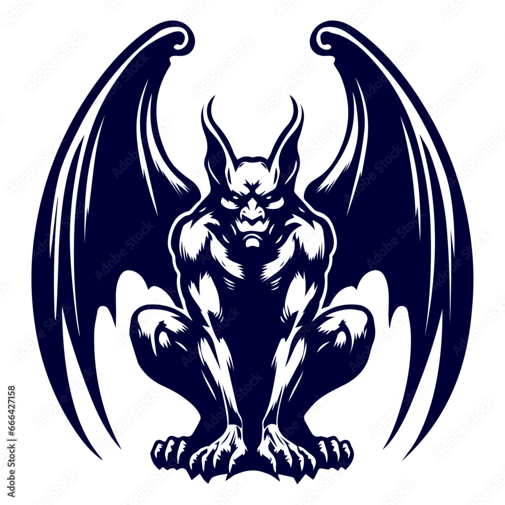 gargoyle drawing silhouette flat vector hand drawn illustration ...