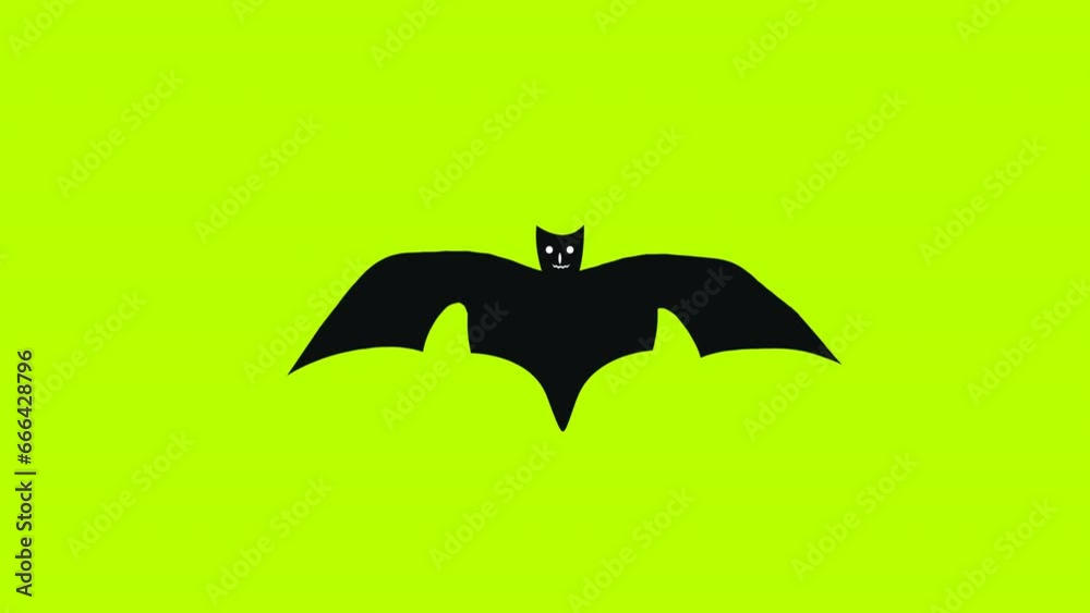 Halloween bat Flying Animation on Green screen. Cute cartoon bat flying ...