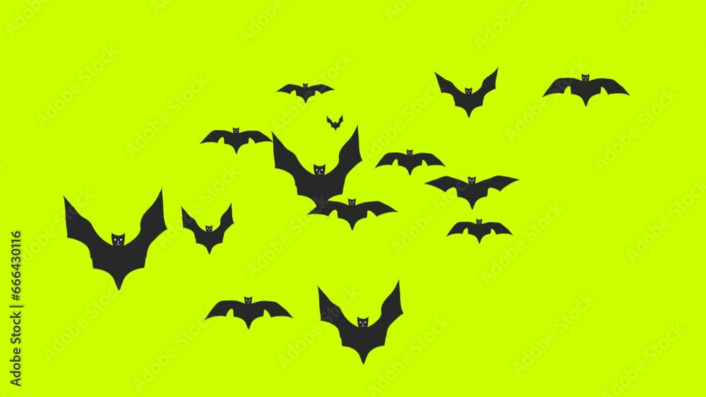 Halloween bats Flying Animation on Green screen. Cute cartoon Crowd of ...
