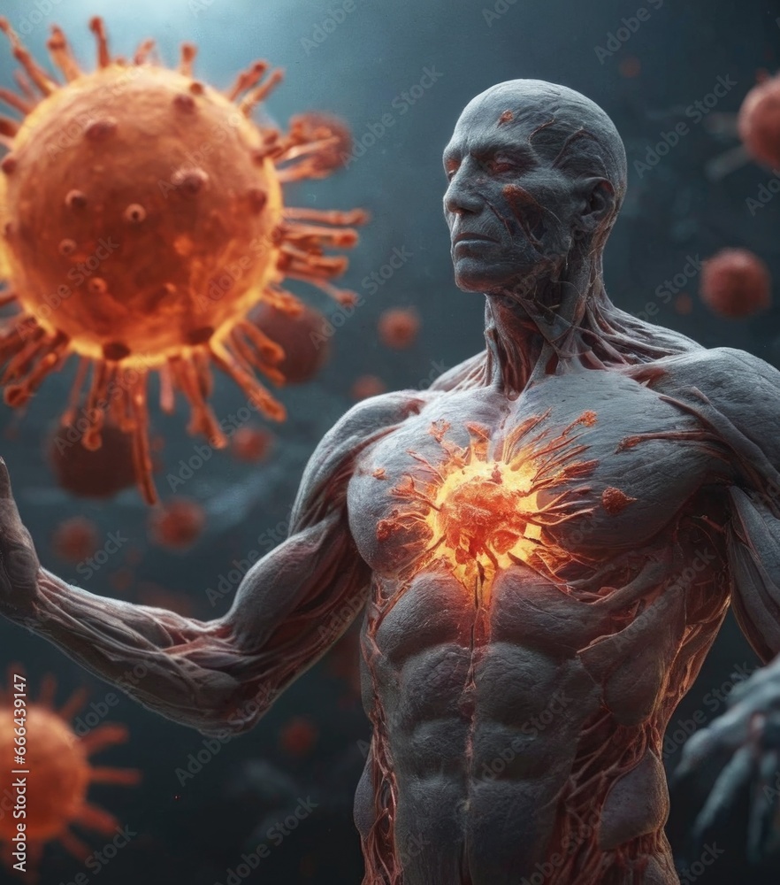 AI generated illustration of the human anatomical body and microbiology ...