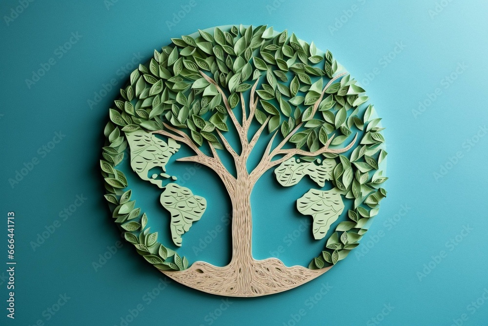 Eco-friendly art. Recycled paper earth with tree symbolizes nature ...