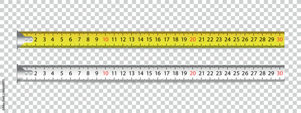 Yellow And Gray Tape Measure - Realistic Vector Illustrations ...
